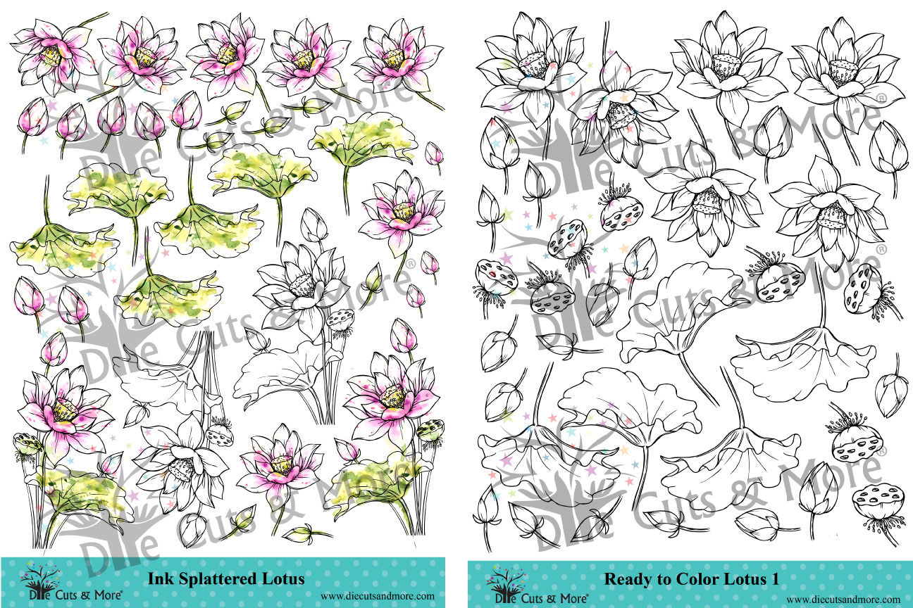 Ready To Color & Ink Splattered Lotus - Die Cuts & More